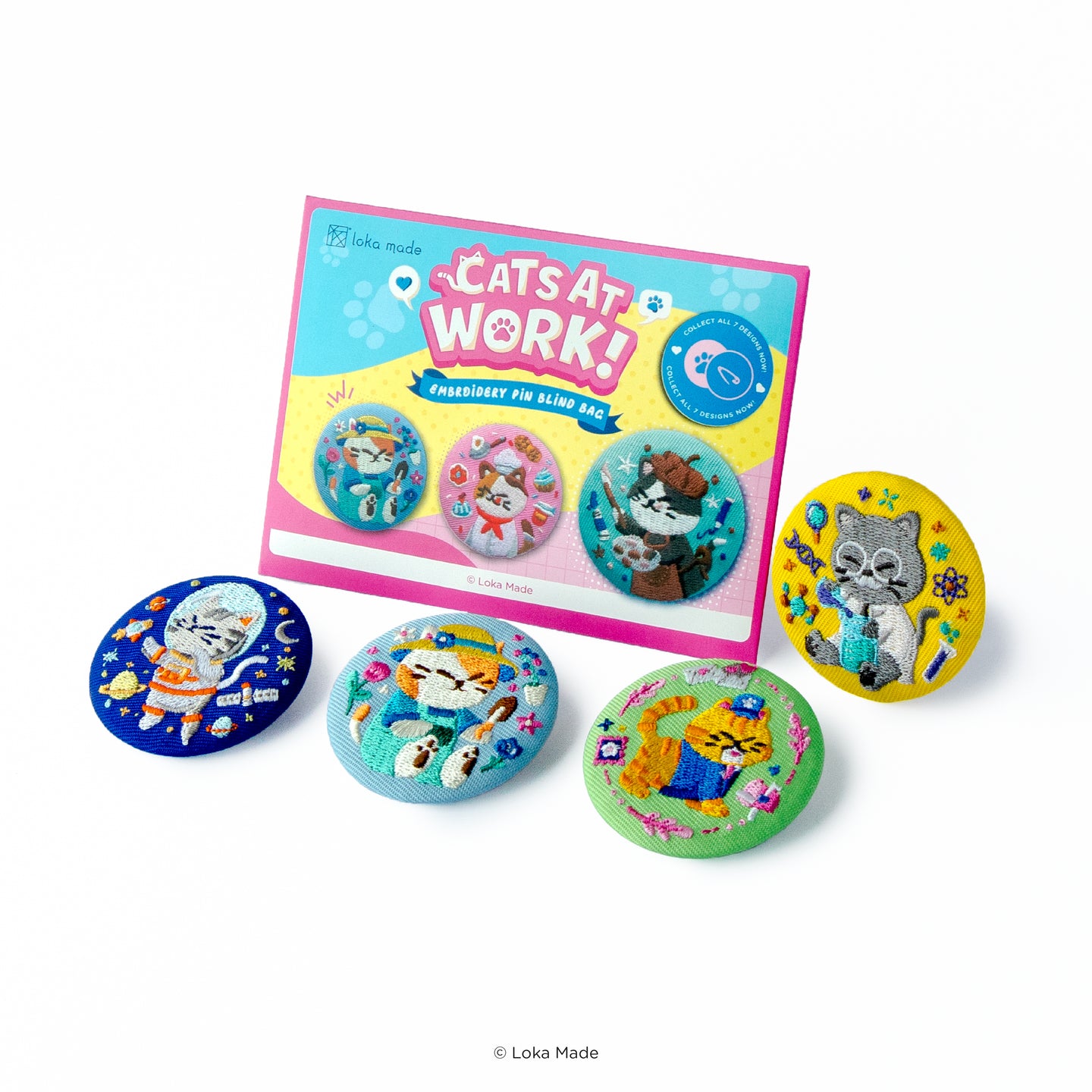 Cats At Work - Embroidery Pin Blind Bag – Loka Made