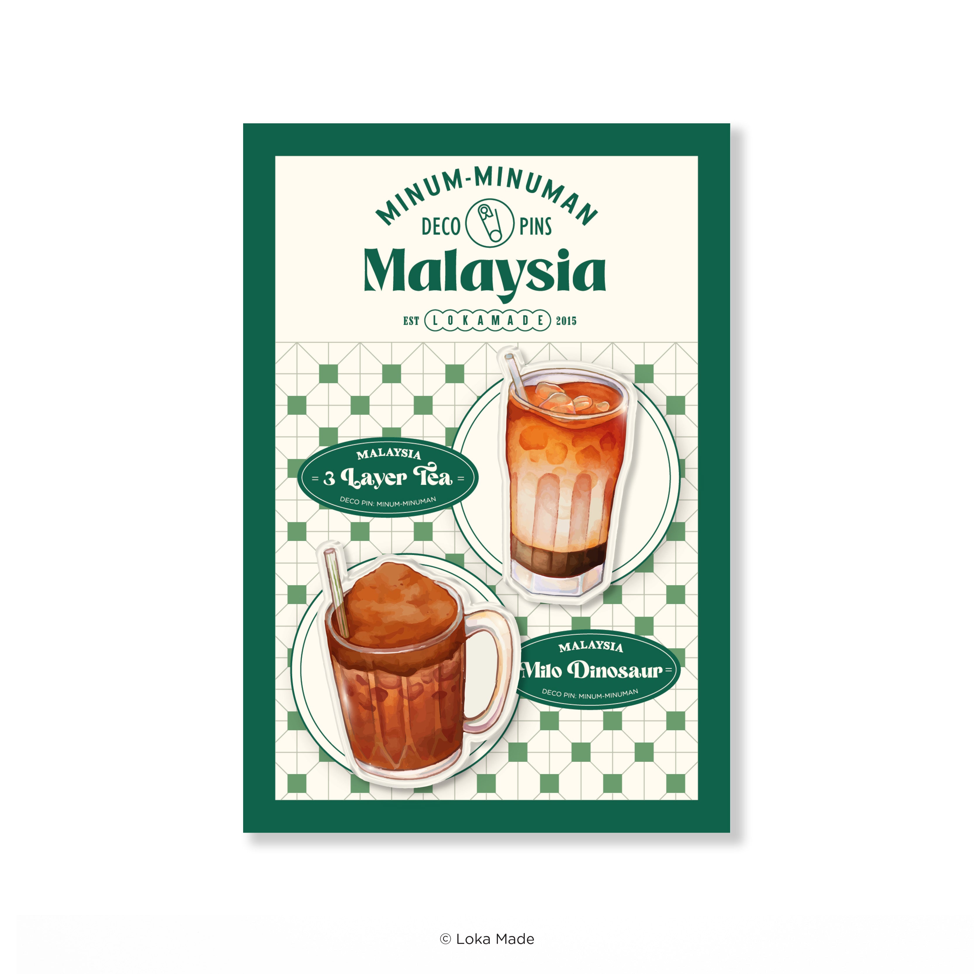 Loka Made Minum-minuman '3 Layer Tea & Milo Dinosaur' - Deco Acrylic Pin