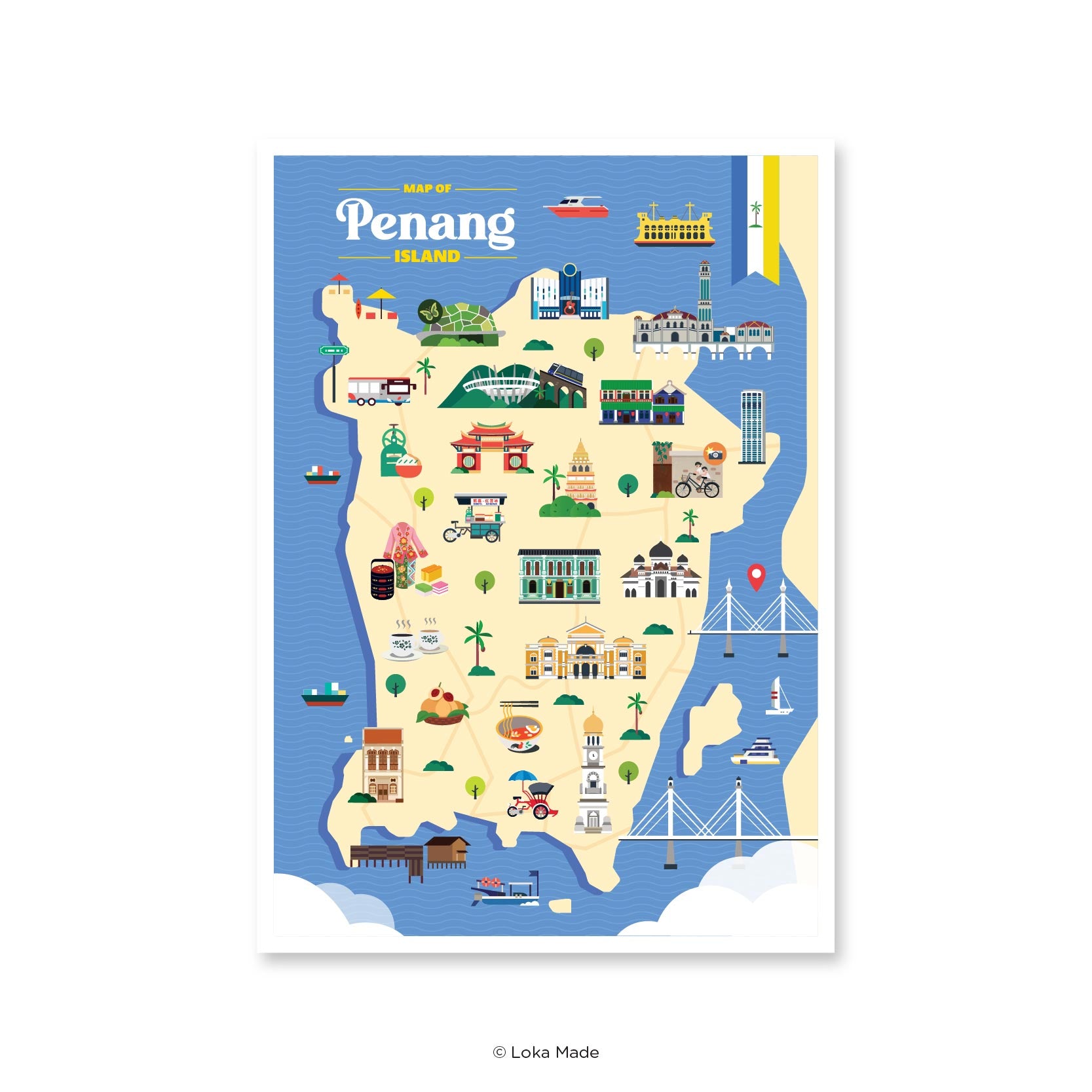 Loka Made Map of the Penang Island - Malaysia Postcard